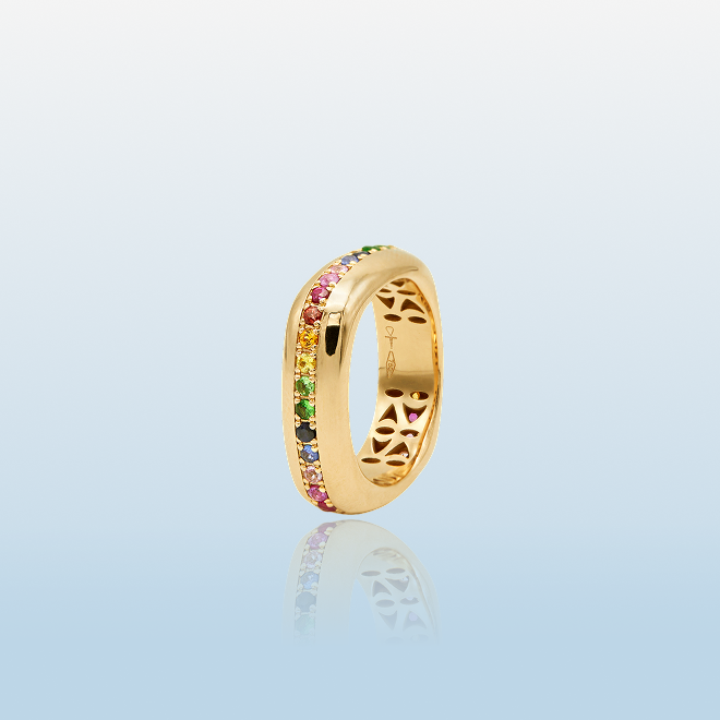 Belt Ghost Ring in 18K Yellow Gold and multicoloured sapphires | Luxury ...